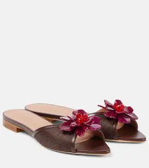 MALONE SOULIERS Cyd Crystal-embellished Raffia Slides - Brown