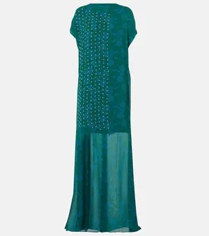 Dries Van Noten Printed Embellished Maxi Dress - Blue