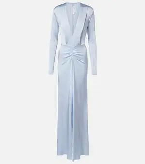 Victoria Beckham Gathered Jersey Gown - Blue