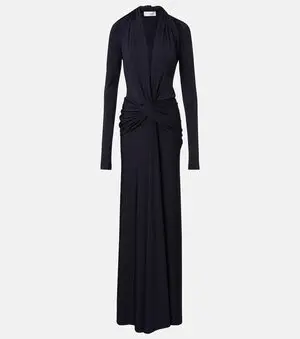 Victoria Beckham Gathered Jersey Gown - Blue