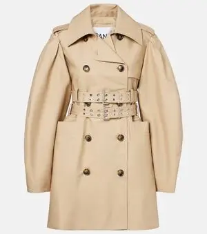 GANNI Cotton Trench Coat - Beige