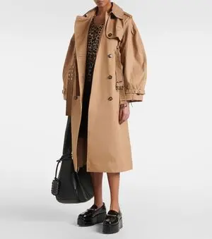 GANNI Cotton Trench Coat - Beige