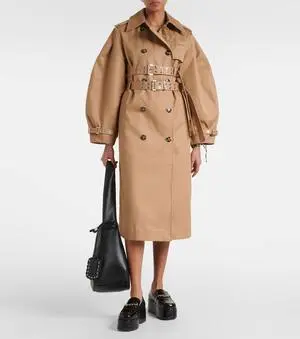 GANNI Cotton Trench Coat - Beige