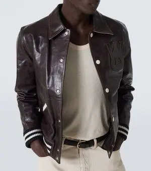 WALES BONNER Prince Leather Varsity Jacket
