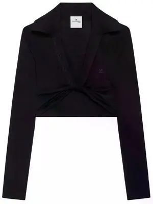 COURREGES Twist-detail Cropped Polo Jumper - Black