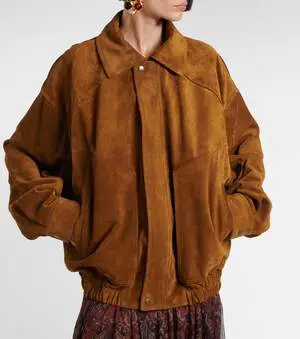 Saint Laurent Suede Bomber Jacket - Brown