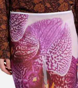 Dries Van Noten Printed Silk Midi Skirt