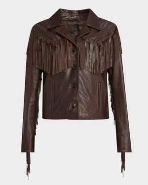 NILI LOTAN Eloi Leather Fringe Jacket