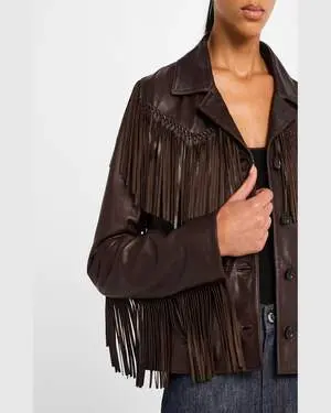NILI LOTAN Eloi Leather Fringe Jacket