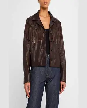 NILI LOTAN Eloi Leather Fringe Jacket