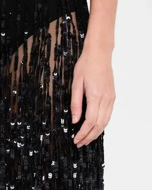 Lapointe Sequin-embellished Fringed Maxi Skirt - Black