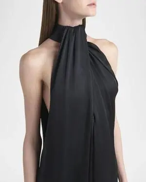 Stella McCartney Envers Draped Satin Halterneck Jumpsuit - Black