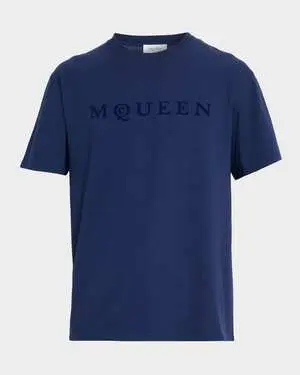 Alexander McQueen Men & Apos;s Flocked Logo T-shirt Dark Navy