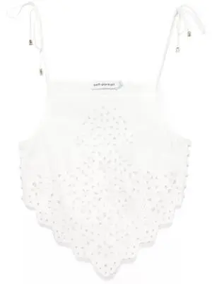 SELF-PORTRAIT Cotton Embroidered Top - White