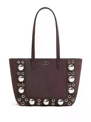 Valentino Garavani Suede Shopping Bag With Stud Embellishments - Brown