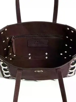 Valentino Garavani Suede Shopping Bag With Stud Embellishments - Brown