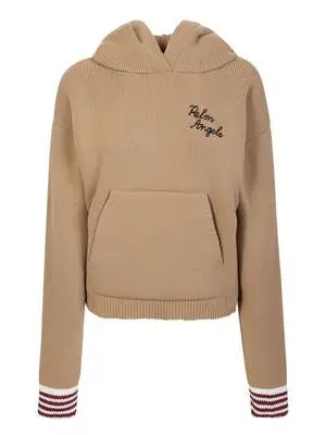 Palm Angels Palm Angels Cropped Knit Hoodie - Black