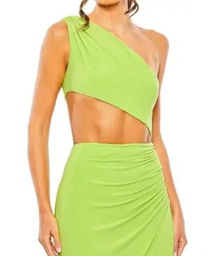 Mac Duggal Cut Out One Shoulder Gown - Spring Green