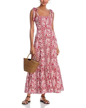 Aqua Tile Print Maxi Dress - Red/white