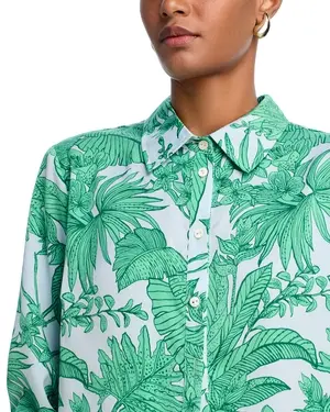 Aqua Palm Printed Satin Shirt