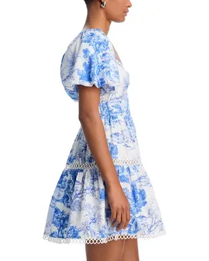 Aqua Toile Puff Sleeve Dress