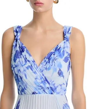 Aqua Floral Pleated Maxi Dress - Blue Multi