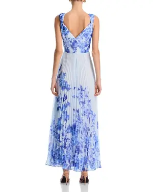 Aqua Floral Pleated Maxi Dress - Blue Multi