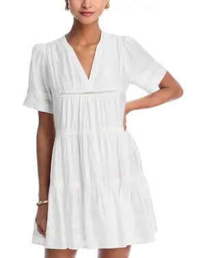 Aqua Lace Voile Short Sleeve Dress - Ivory