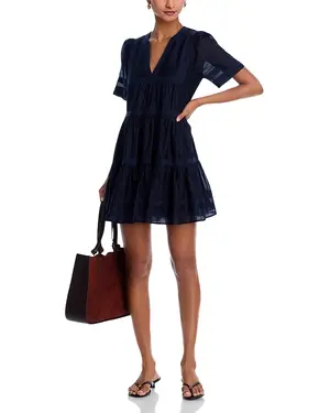 Aqua Aqua Lace Voile Short Sleeve Dress Navy