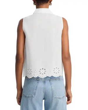 Aqua Eyelet Trim Sleeveless Shirt