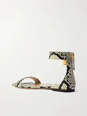 TOM FORD Embellished Snake-effect Leather Sandals - Animal Print