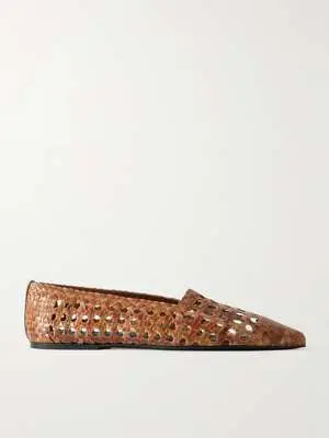 Loro Piana Ayame Woven Leather Flats Tan