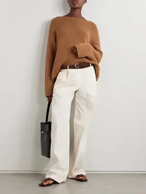 Another Tomorrow Pleated Wide-leg Organic Cotton-blend Pants - Neutrals