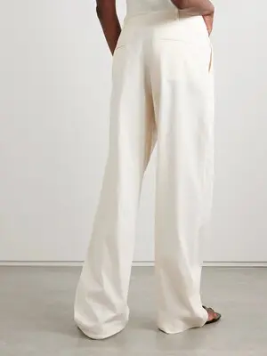 Another Tomorrow Pleated Wide-leg Organic Cotton-blend Pants - Neutrals