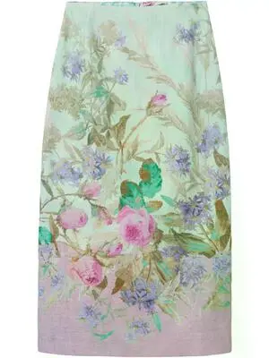 La DoubleJ Floral Stamp Pencil Skirt - Green
