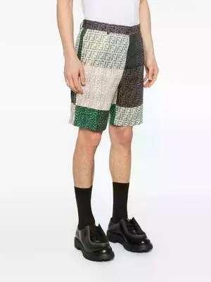 Fendi Ff Linen Shorts - Green