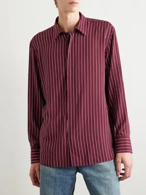 Saint Laurent Pinstriped Crepe Shirt - Red