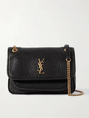 Saint Laurent Niki Mini Crinkled-leather Shoulder Bag - Black