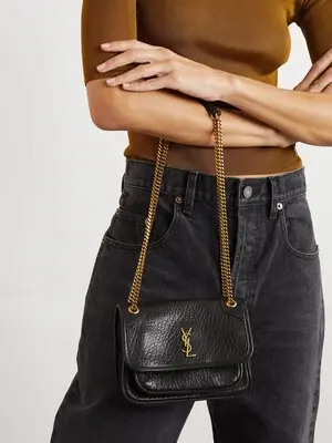 Saint Laurent Niki Mini Crinkled-leather Shoulder Bag - Black