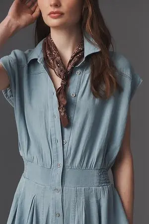 Anthropologie 100% Cotton Wide-leg Jumpsuit - Light Denim