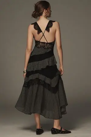 Anthropologie Sleeveless Keyhole Tiered Lace Midi Dress In Black - 68% Off  | Editorialist