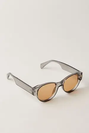 Free People Naya Round Sunglasses - Chambray With Peach Lens