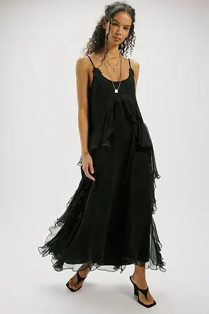 NIGEL PRESTON Chiffon Maxi Dress With Ruffled Detailing - Black