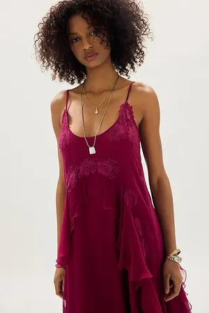NIGEL PRESTON Chiffon Maxi Dress With Ruffled Detailing - Damson