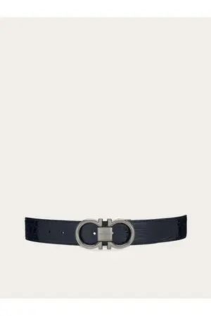 FERRAGAMO Adjustable Gancini Crocodile Leather Belt - Blue