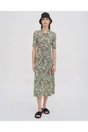 Rosetta Getty Floral Squiggle Polo Midi Dress - Black