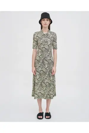 Rosetta Getty Floral Squiggle Polo Midi Dress - Black