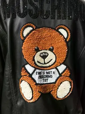 Moschino Bear Logo Leather Jacket