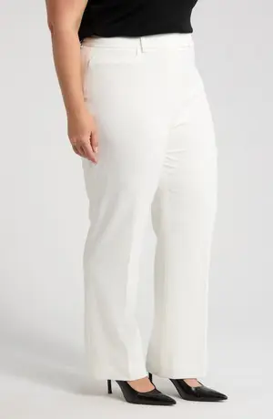 TAHARI ASL Bird Eye Straight Leg Pants - White