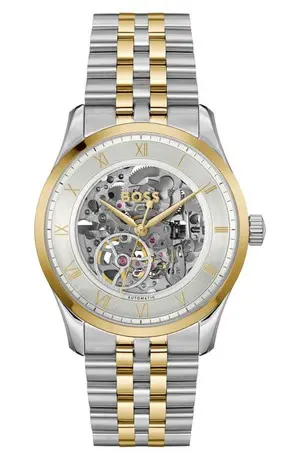 BOSS Principle Skeleton Automatic Bracelet Watch - Silver White